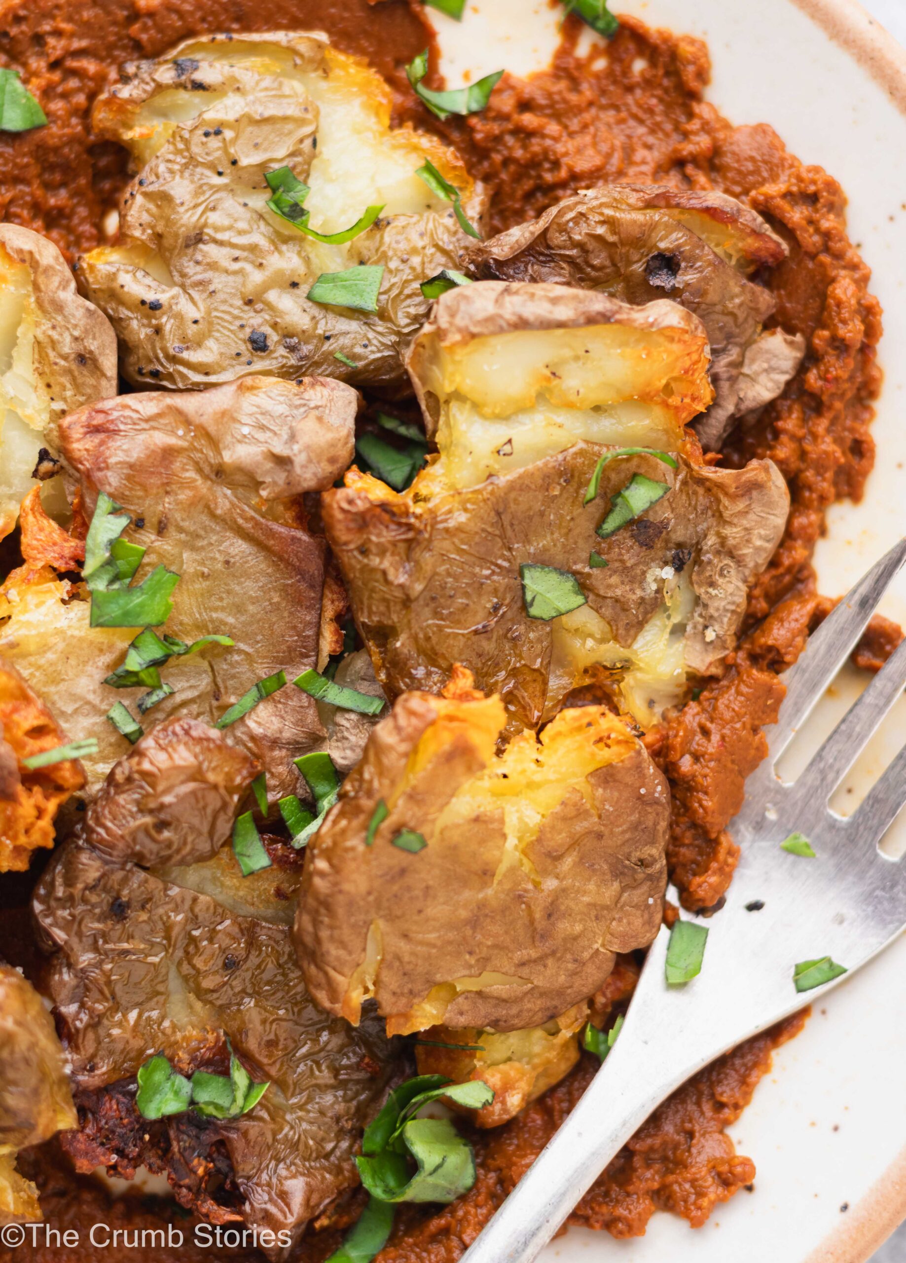Smashed Potatoes with Romesco Sauce | The Crumb Stories